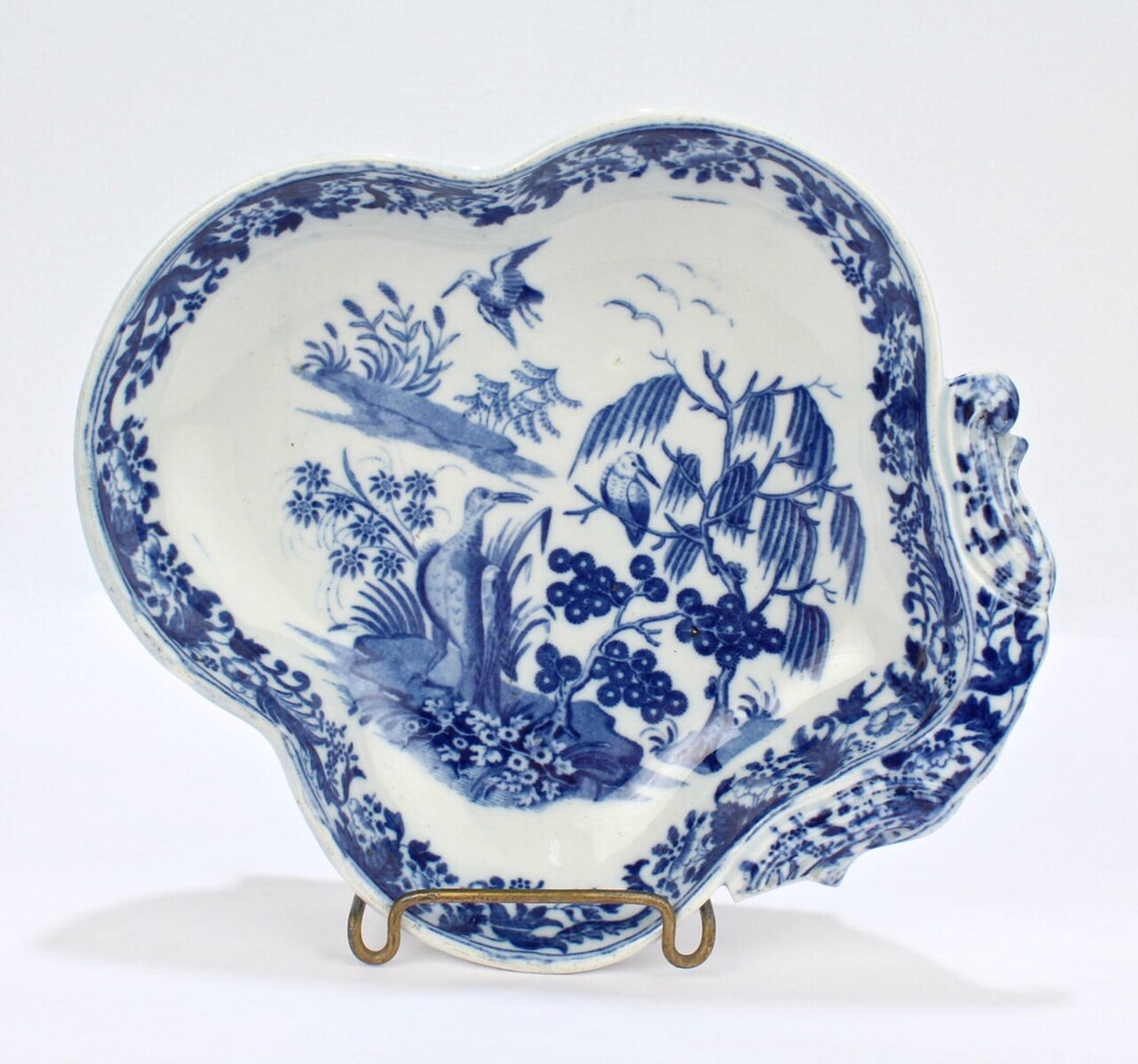 19c English Pearlware Blue Transferware Shrimp Dish - Chinoiserie ...