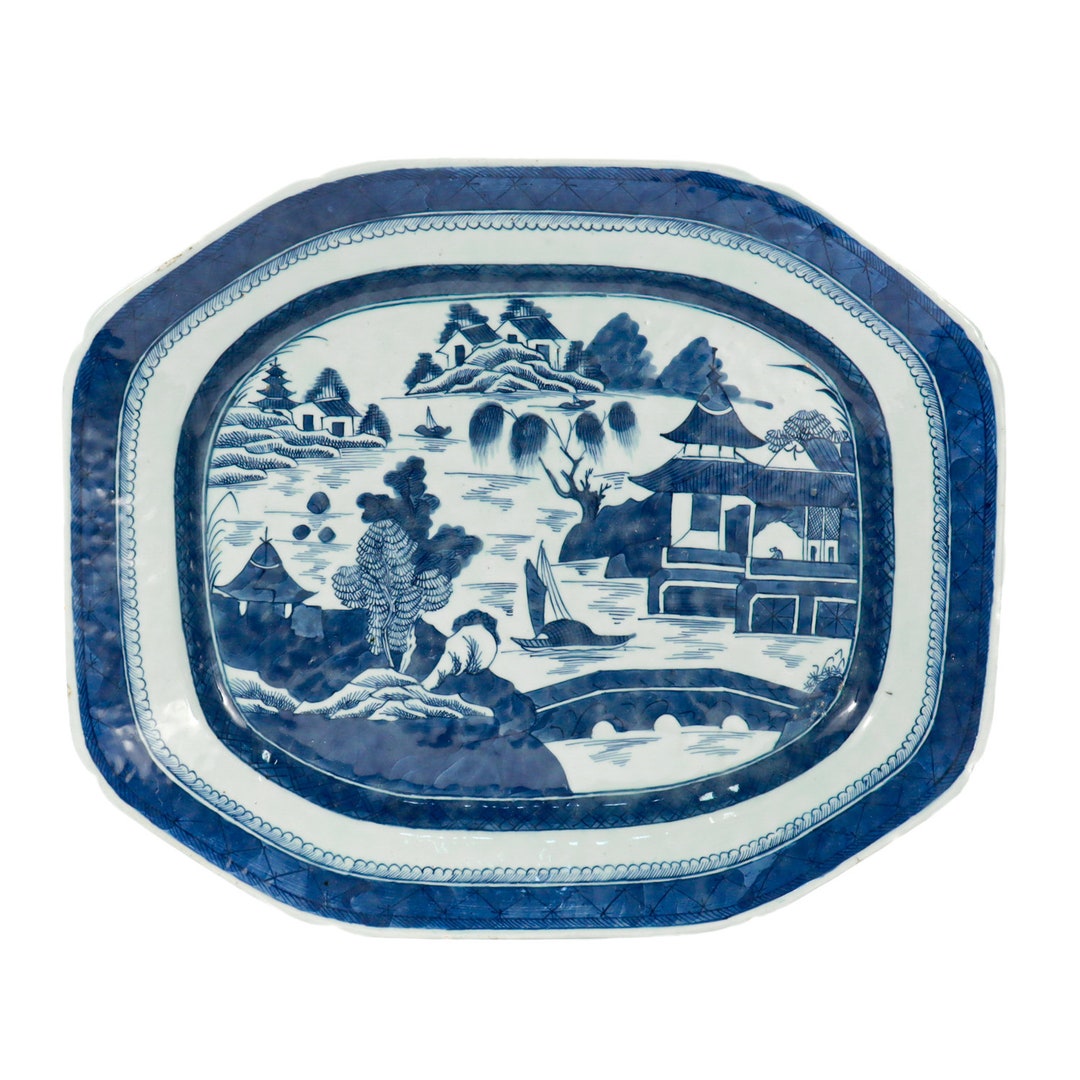 Large Antique Blue & White Canton Pattern Chinese Export Porcelain ...