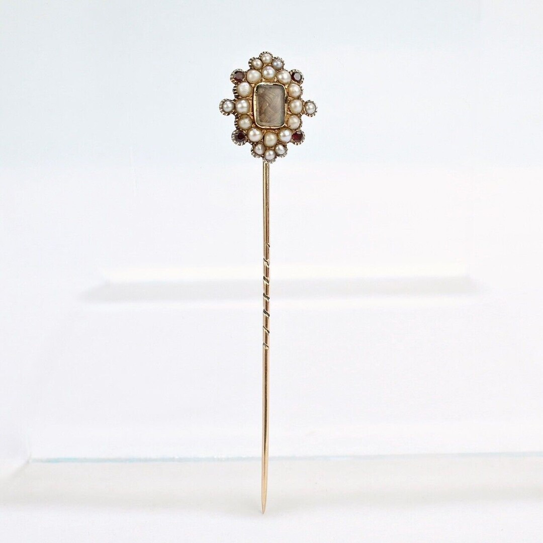 Antique Georgian Mourning Stick Pin With Gold, Pearls and Garnets - VR ...