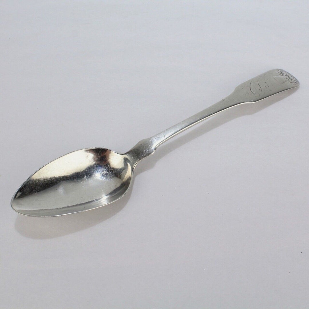 Antique Shell Back Coin Silver Wheat Sheaf Fiddleback Spoon by W ...