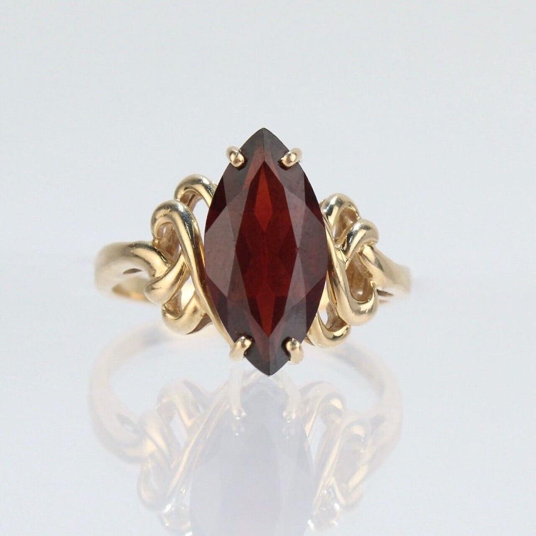 Vintage 14 Karat Gold & Marquise Cut Garnet Gemstone Ring - Etsy