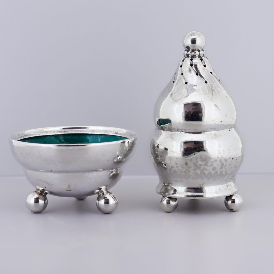 Georg Jensen Sterling Silver & Enamel Pepper Shaker and Salt Cellar ...