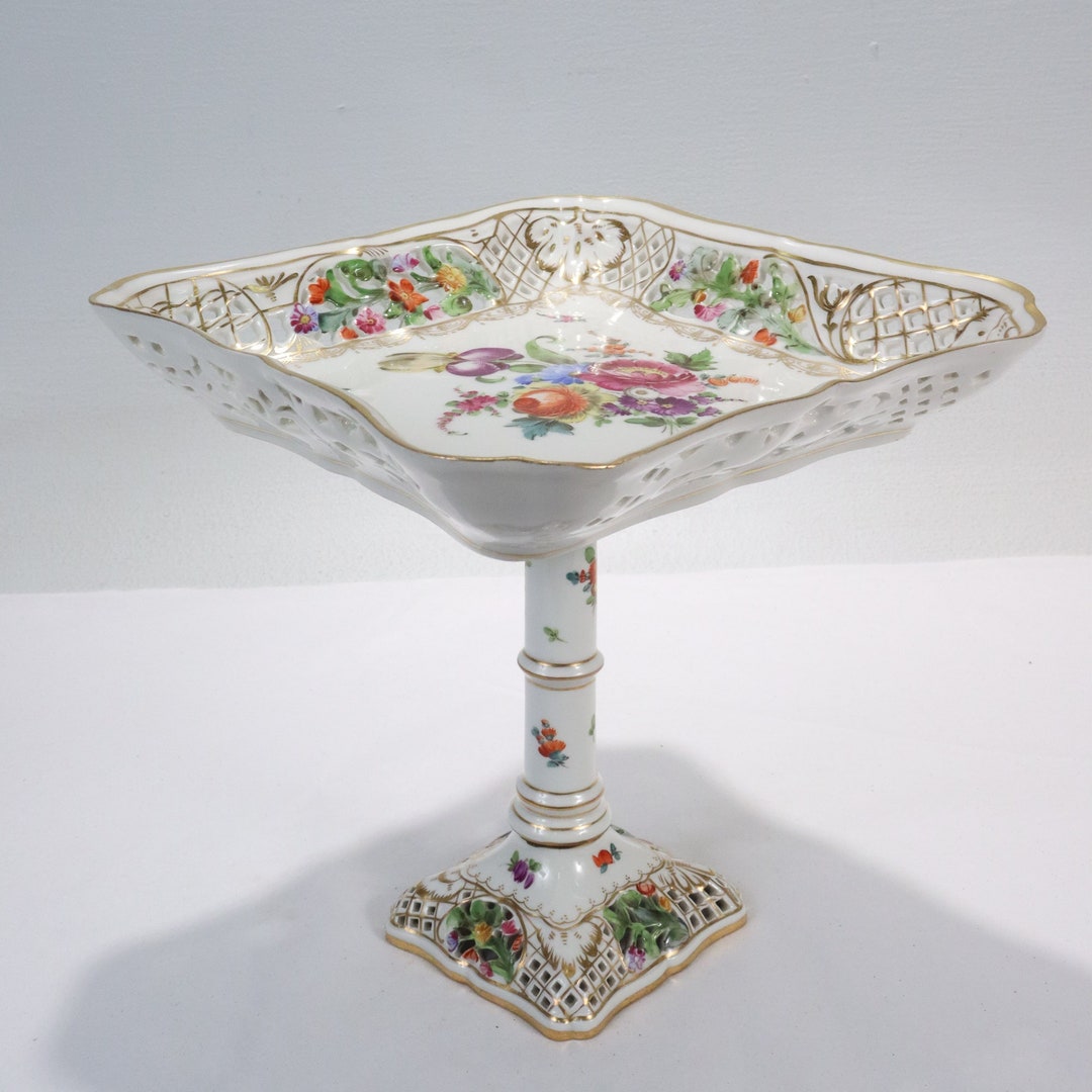 Antique Dresden Porcelain Footed Bowl or Tazza - Compote Centerpiece PC ...