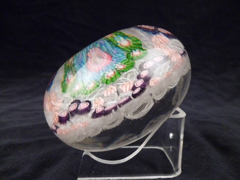 Antique 19c CLICHY Paperweight Quatrefoil Purple & Pink Garlands on ...