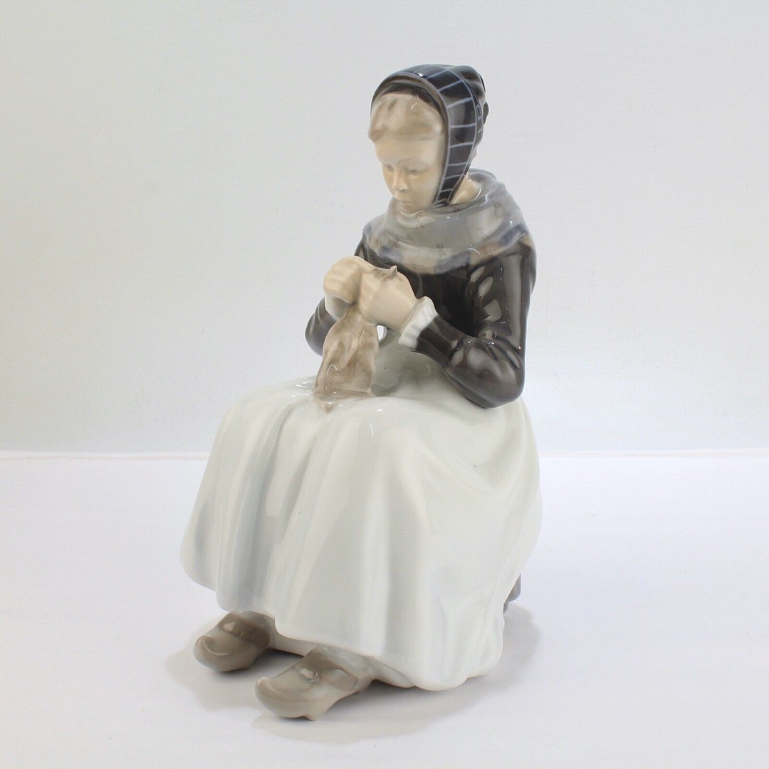 Large Vintage Royal Copenhagen Woman Knitting Figurine by L. Benter ...