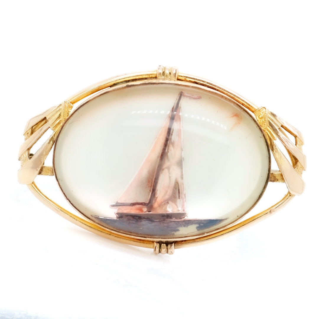 Antique Signed AMCO Gold Filled Nautical Brooch or Pin With a Sailboat ...