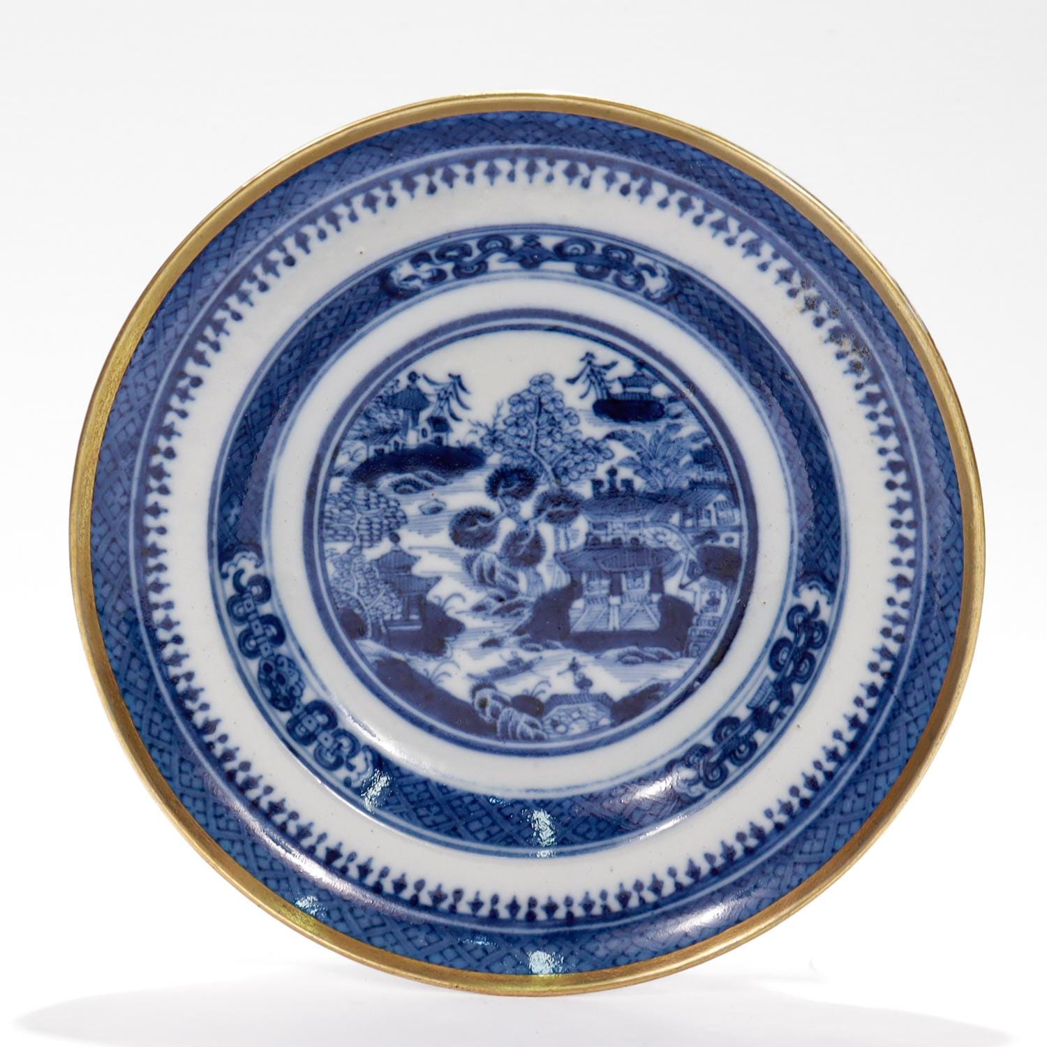 Set of 3 Antique Blue & White Chinese Export Nanking Porcelain Saucers ...