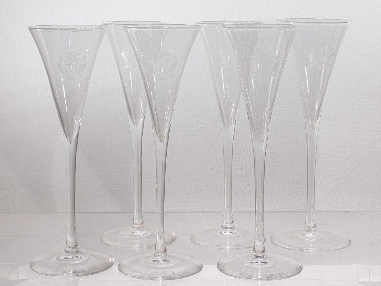 Set of 6 Steuben Crystal Fluted Champagne Glasses With Engraved Birds ...