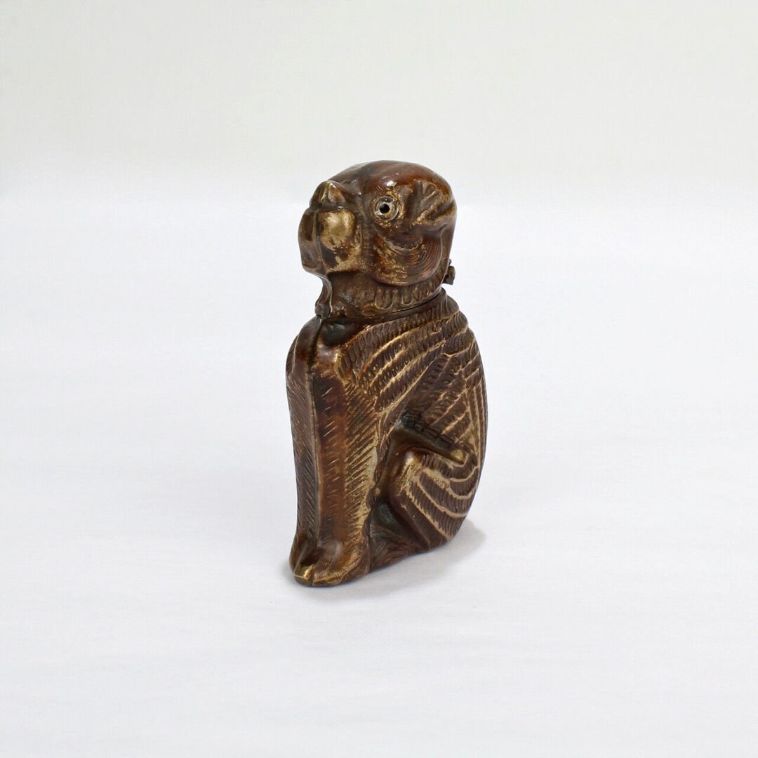 Antique Brass Figural Sitting Dog Match Safe - Vesta Glass Eyes - Etsy