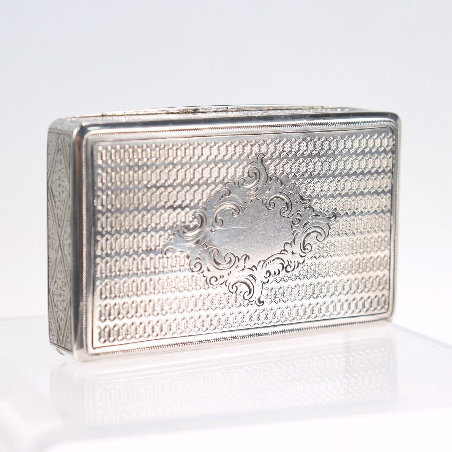 Antique Viennese or Austrian Engine-turned Silver Card Case or Snuff ...