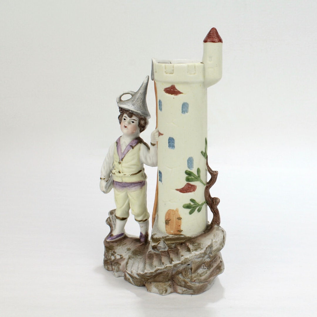 Antique German Bisque Storybook Fairytale Spill Vase - Boy Tower ...