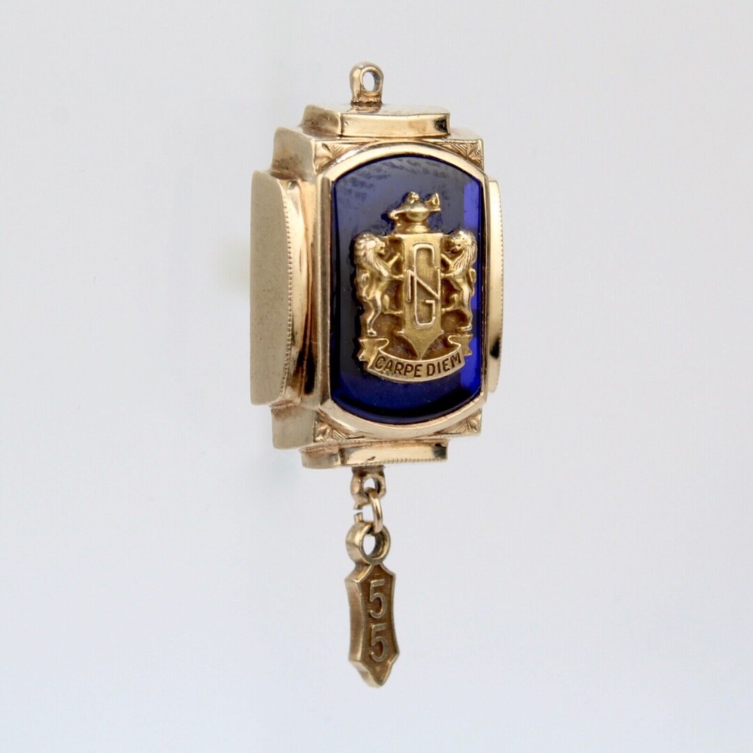10K Gold Masonic or Sorority Charm With Crest of Lions, Carpe Diem, NG ...