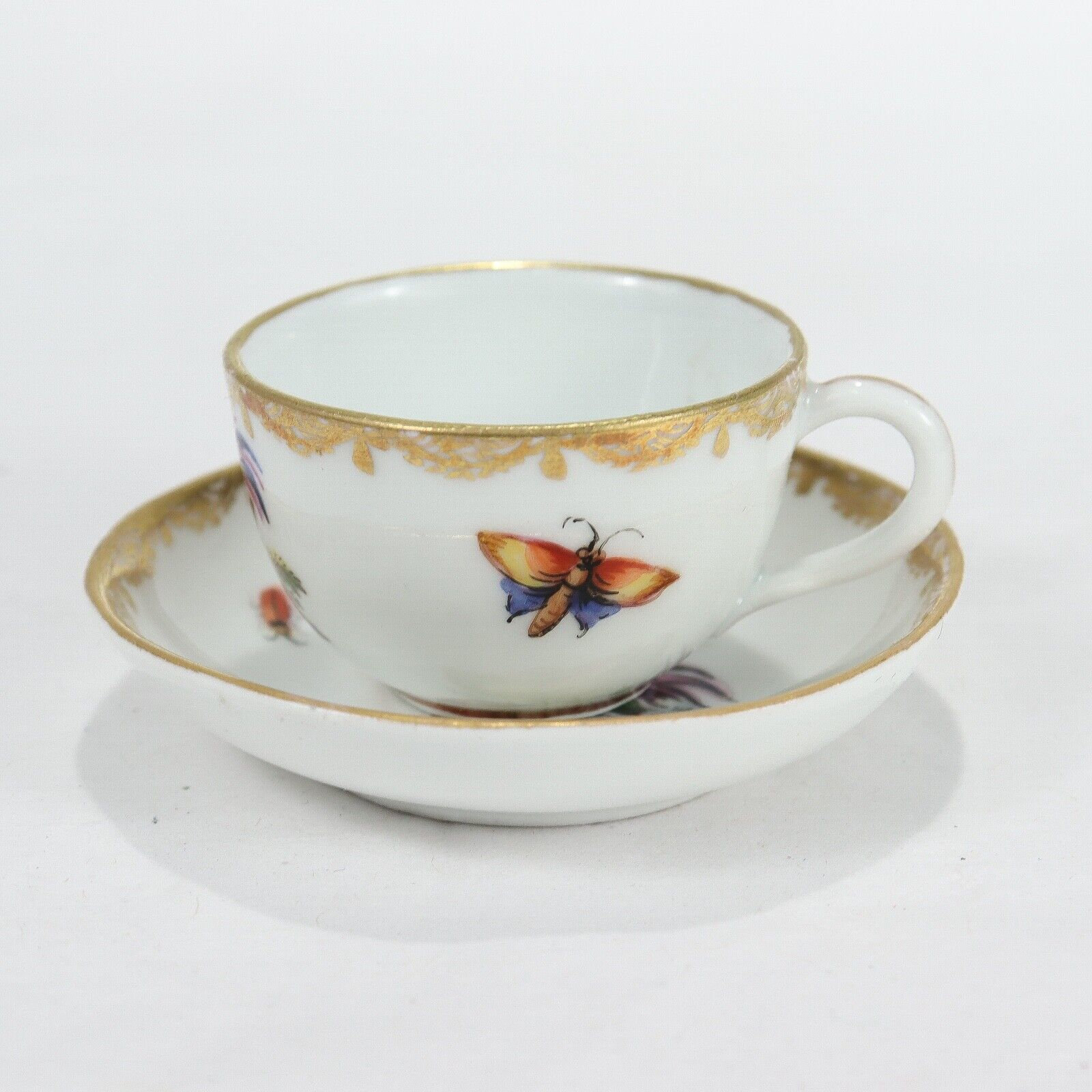 Antique Meissen Porcelain Miniature Tea Cup & Saucer With Birds of ...
