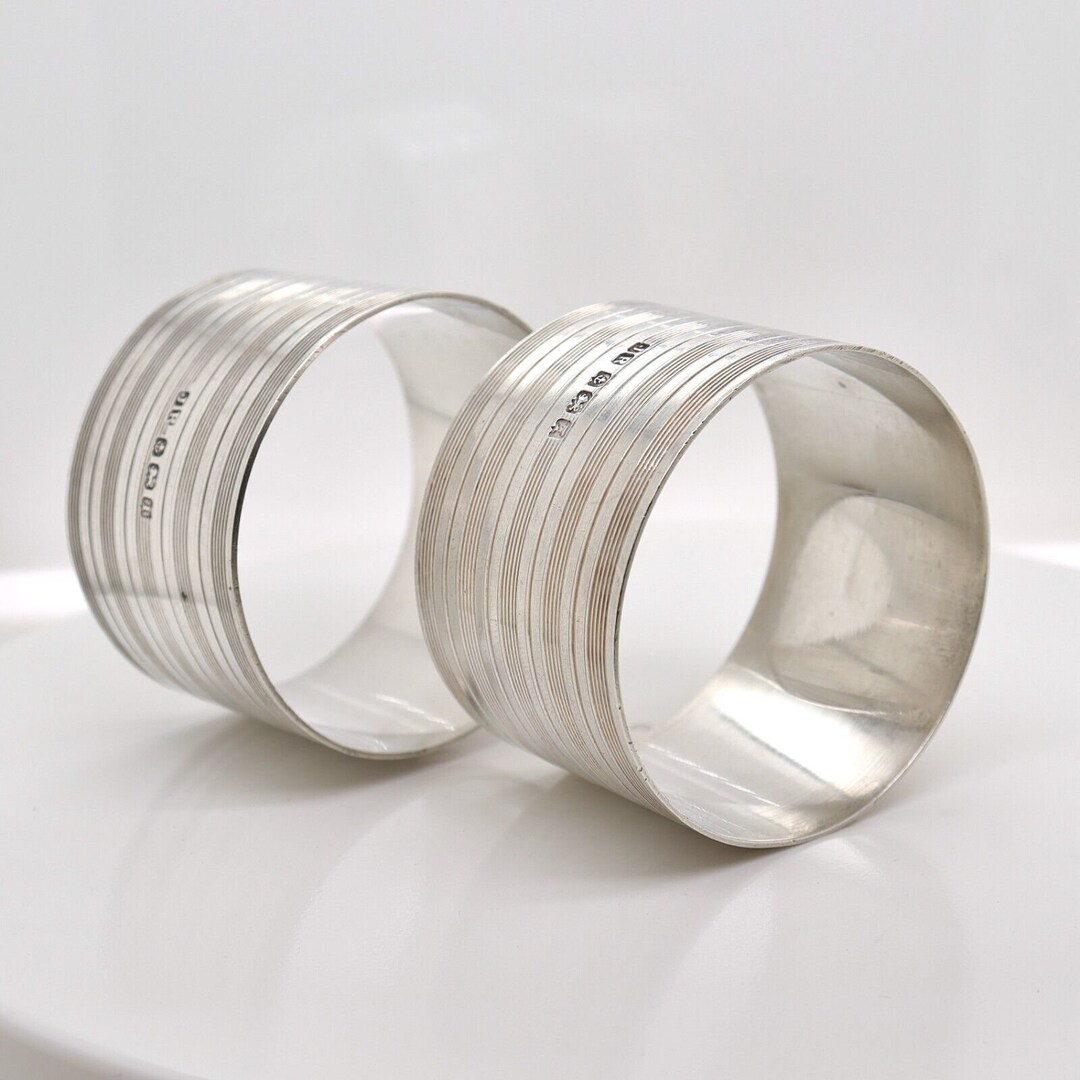 Pair Midcentury English Engine Turned Sterling Silver Napkin Rings by ...