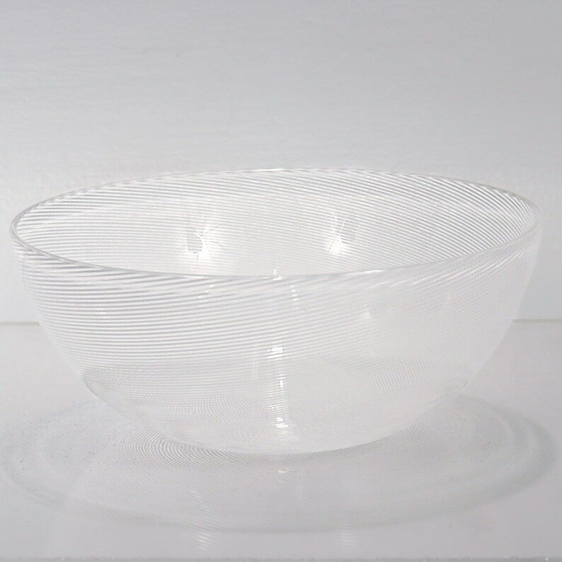 1980's Signed Venini White Mezza Filigrana Murano Glass Bowl - Etsy