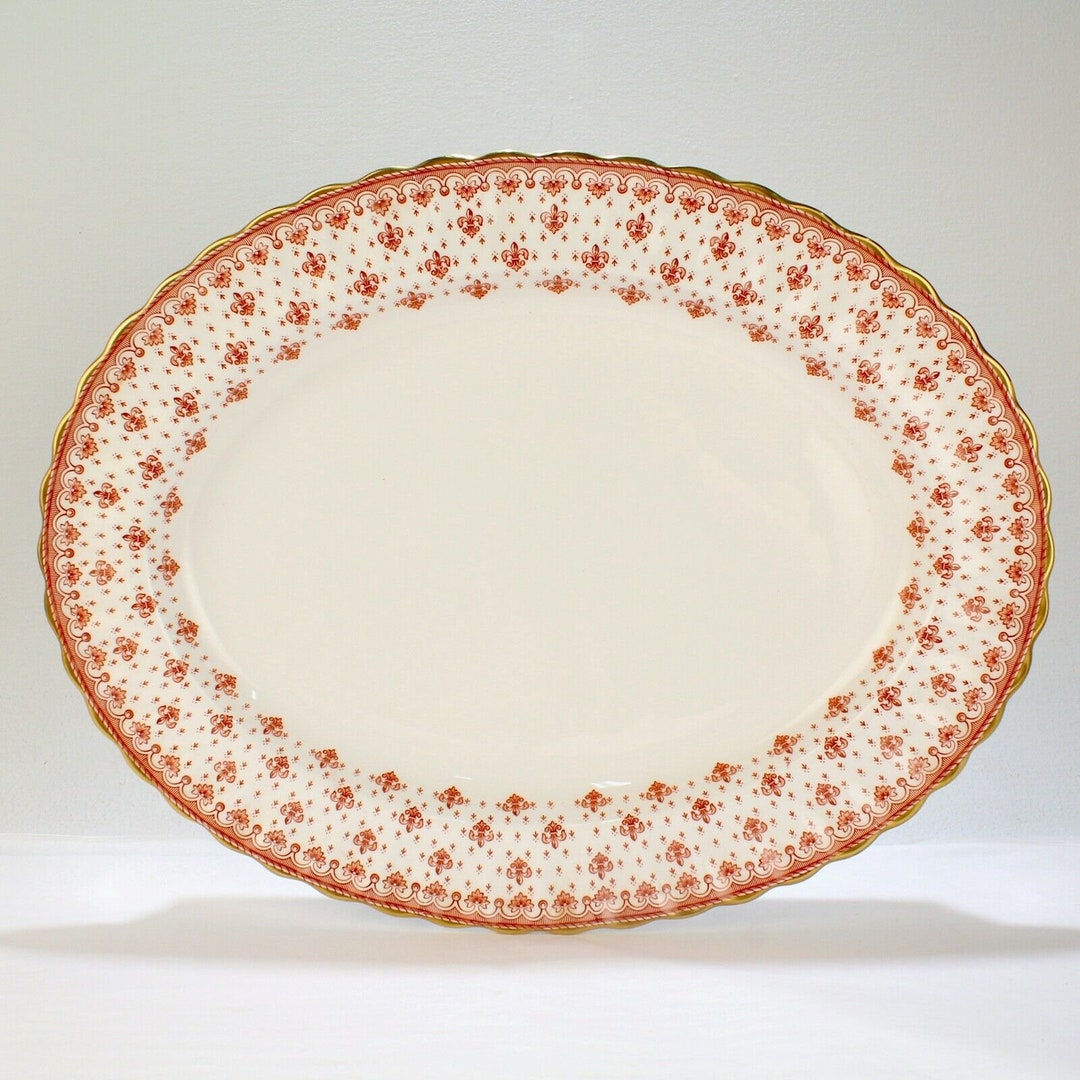 Spode Fleur De Lys Red Bone China 16" Oval Serving Platter - Gold Trim ...