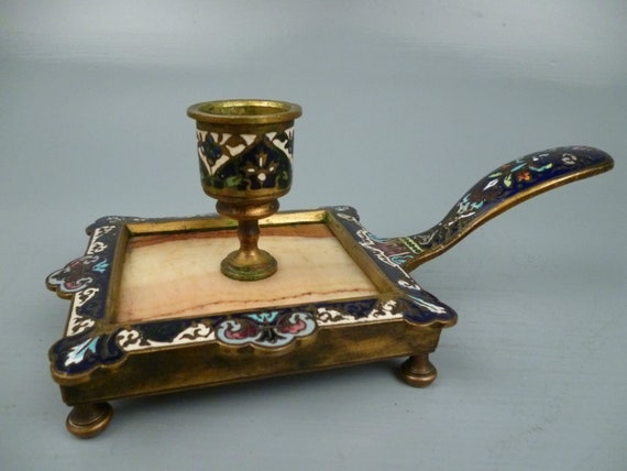 Antique French Bronze & Marble Champleve Chamberstick… - Gem