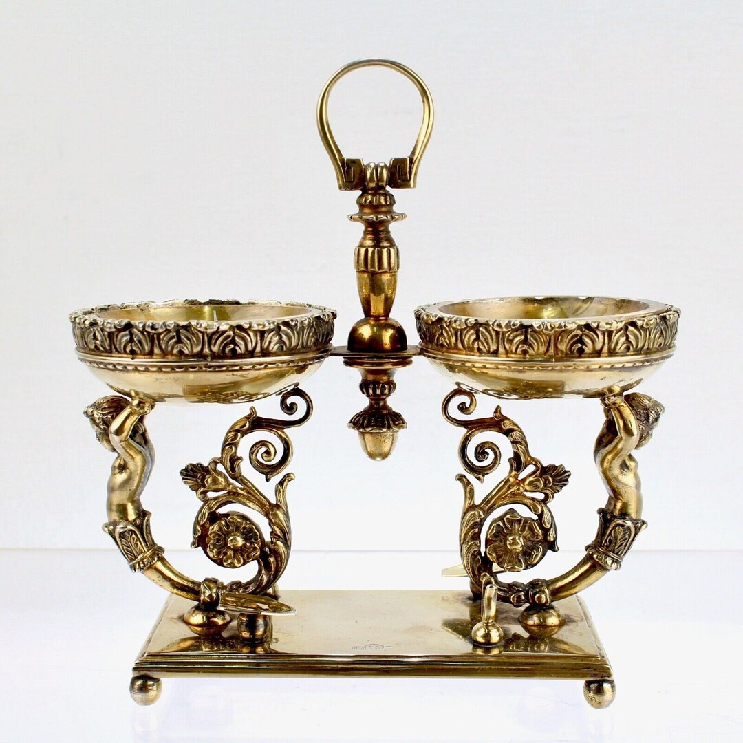 Vintage Rococo Style Figural Italian Gilt Silver Double Caviar Stand or ...