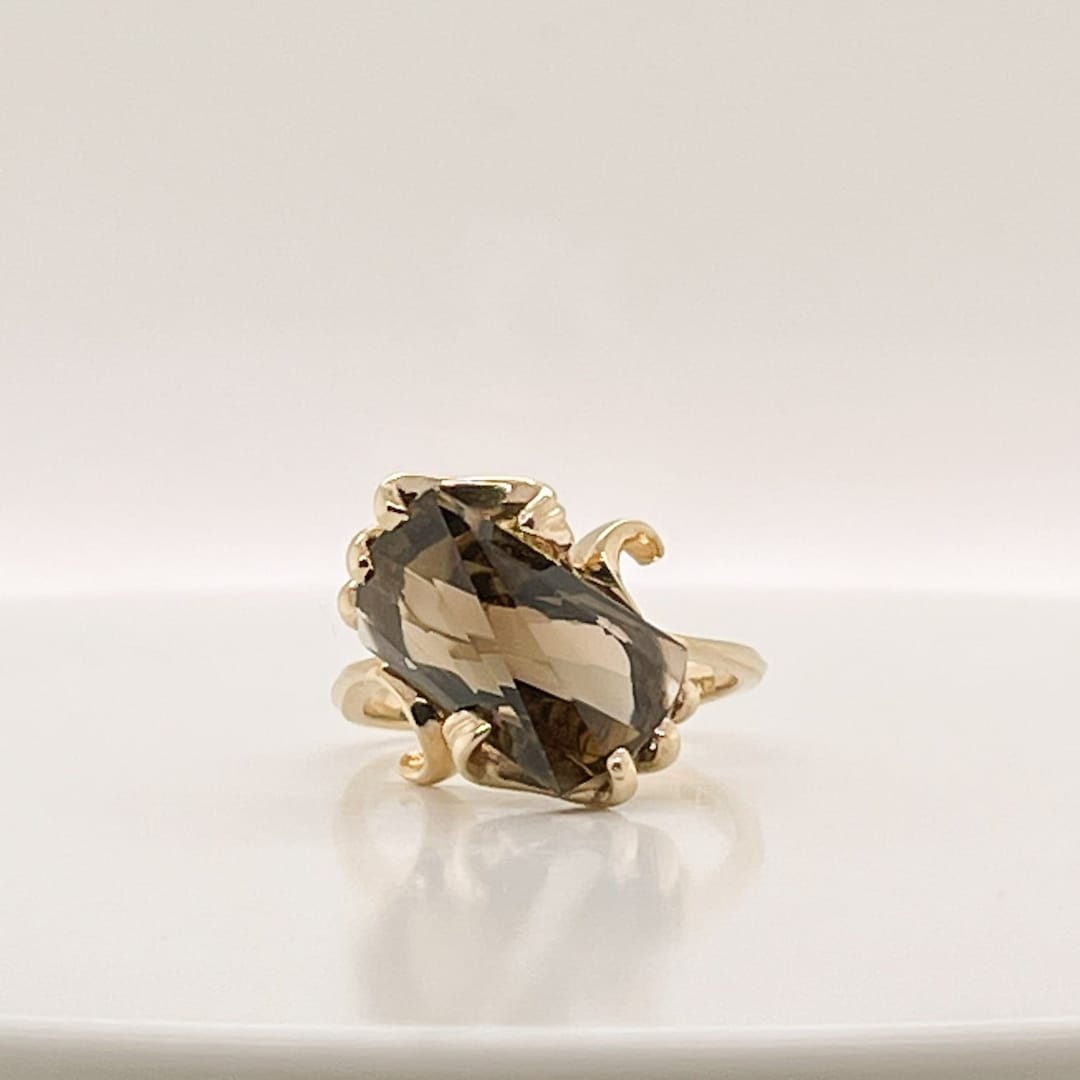 Samuel Aaron / J.M. Fox Modernist 10 Karat & Smoky Topaz Cocktail Ring ...