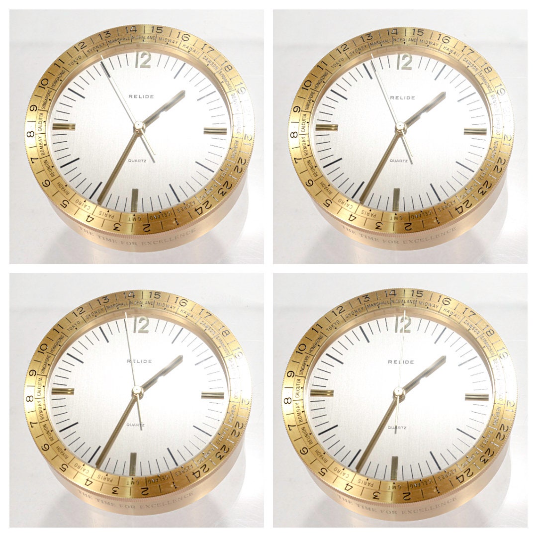 Relide Mid-century Modern Brass Desk Sized Quartz World Clock - Etsy