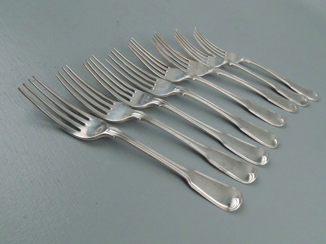 8 Old English Georgian Double Fiddle Thread Silver Dinner Forks ...