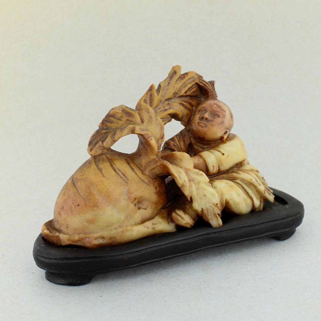 Old or Antique Chinese Soapstone Carving Boy With Turnip - 1 - Statue ...
