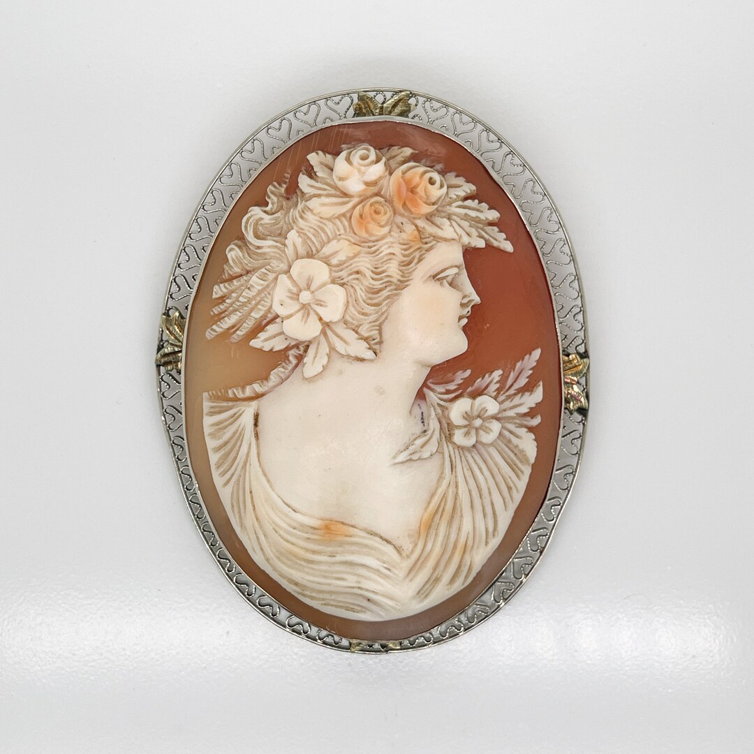 Large Vintage 14 Karat Gold & Carved Shell Cameo Brooch / Pendant - 14k ...