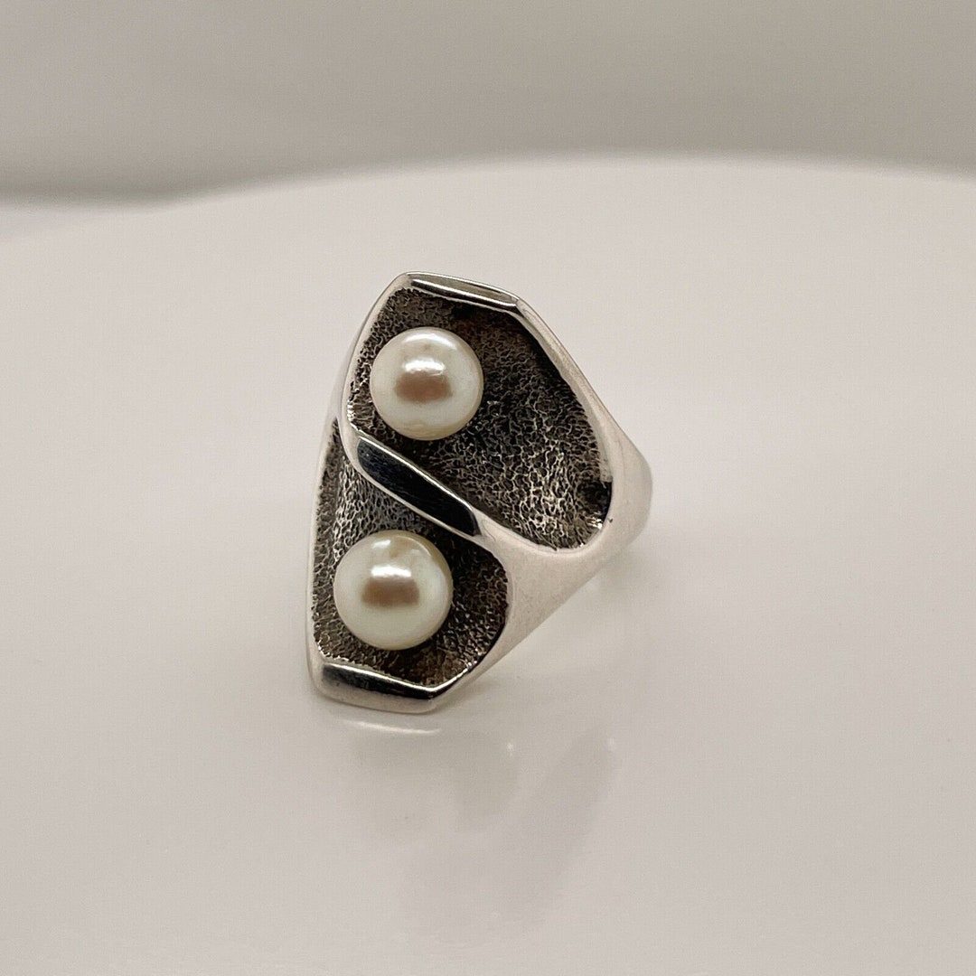 Signed Wesley Emmons Modernist Cultured Pearl & Sterling Silver ...