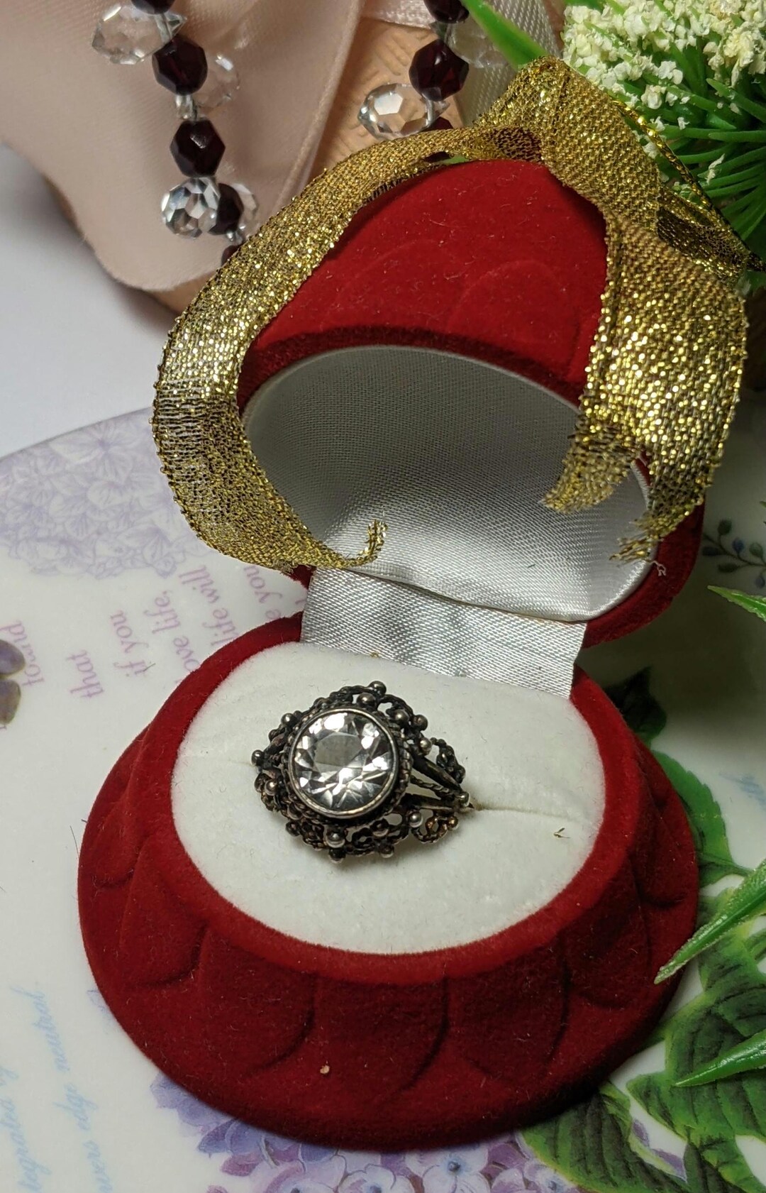 Vintage Soviet Ring, 875 Sterling Silver, Rock Crystal, Filigree Design ...
