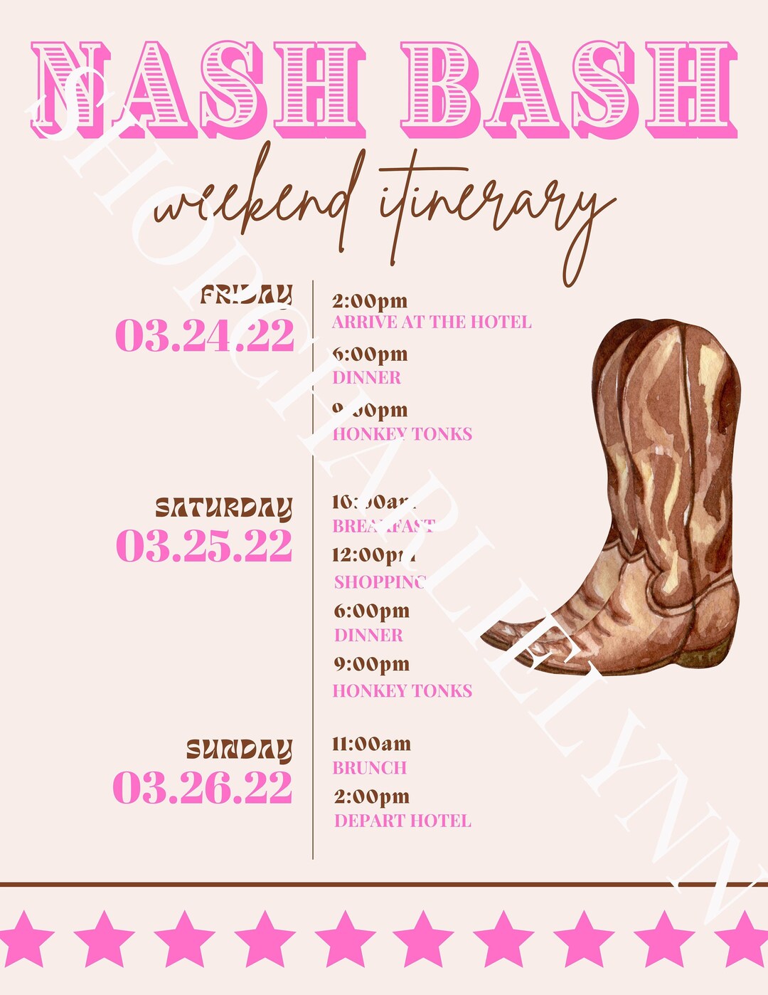 Bachelorette Weekend Itinerary Nash Bash - Etsy