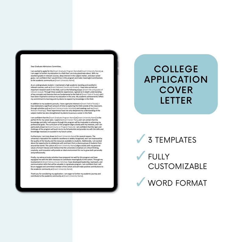 Academic Cover Letter Template Package | University College Application ...