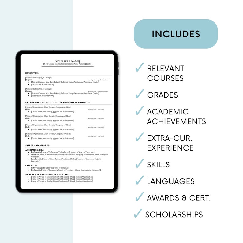 Academic Resume CV Template | University College Application ...