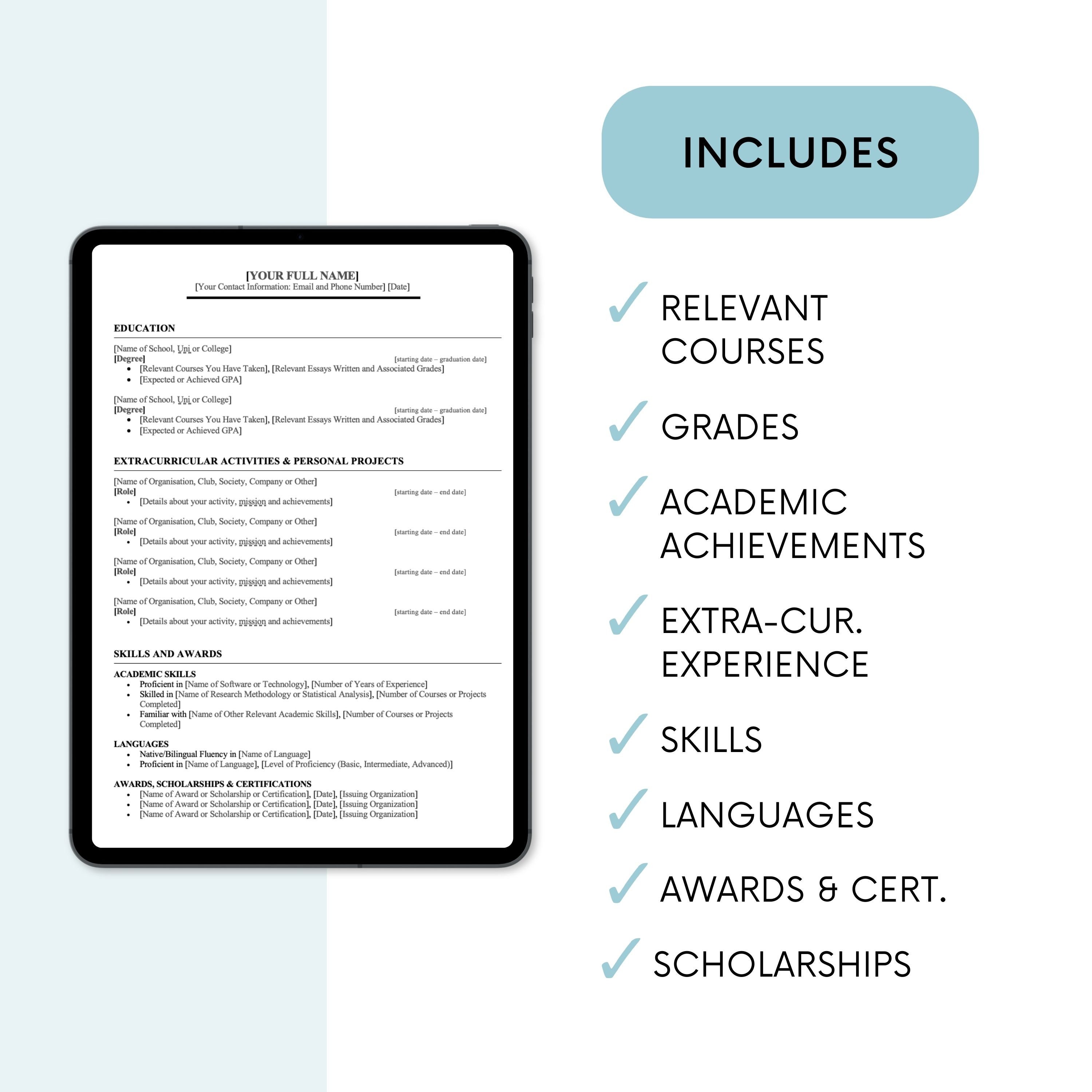 Academic Resume CV Template University College Application ...