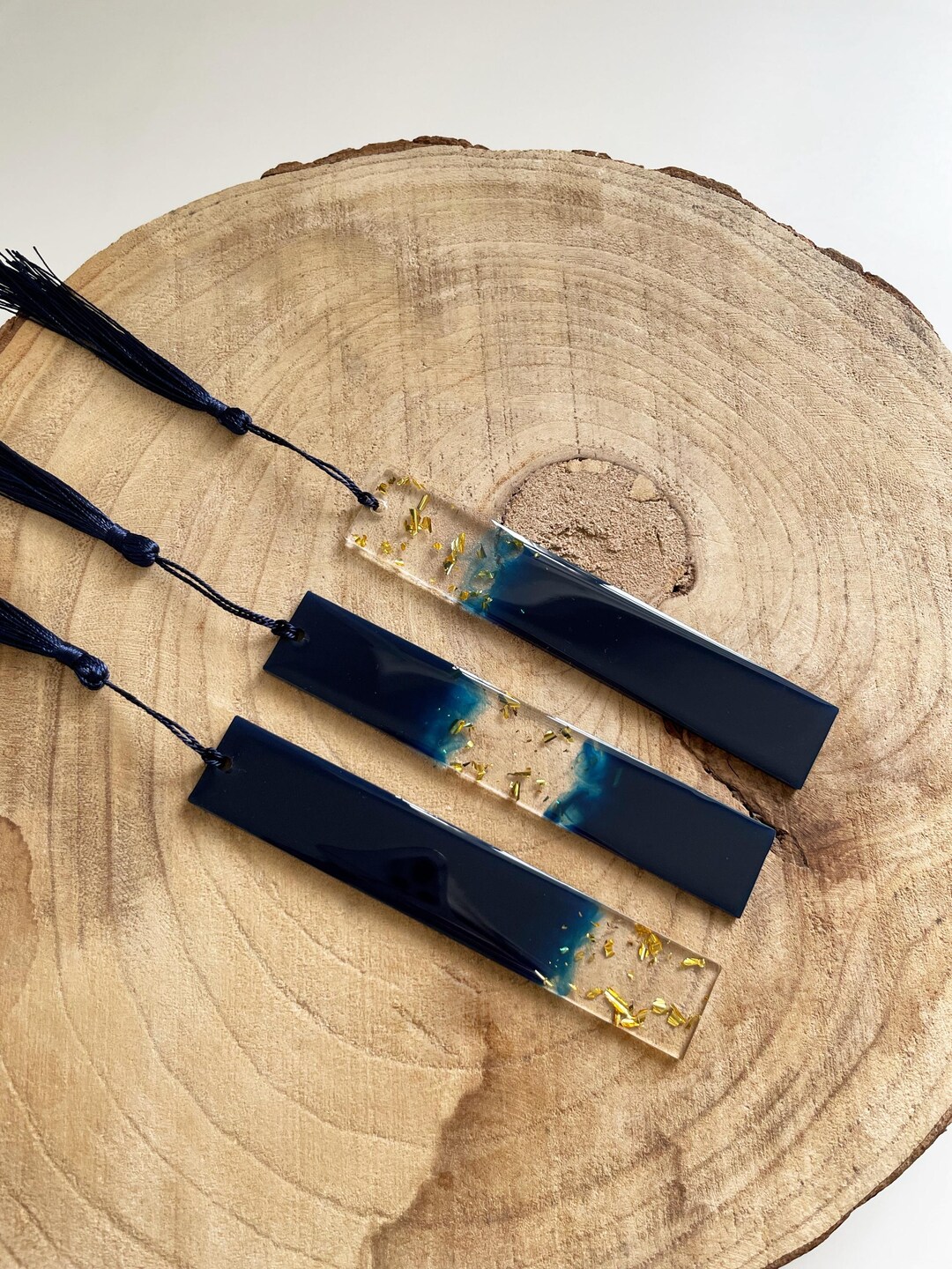 Navy Resin Bookmark With Gold Flakes: Elegant Book Lover Gift - Etsy