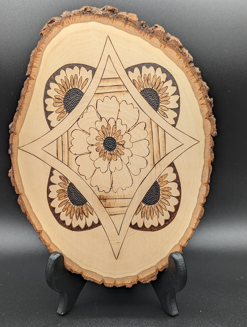 Handburned Flower Mandala Inspired Wall Art Pyrography - Etsy