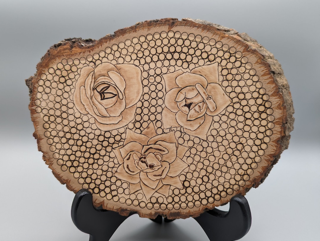 Wood Burned Rose Flower Art - Etsy
