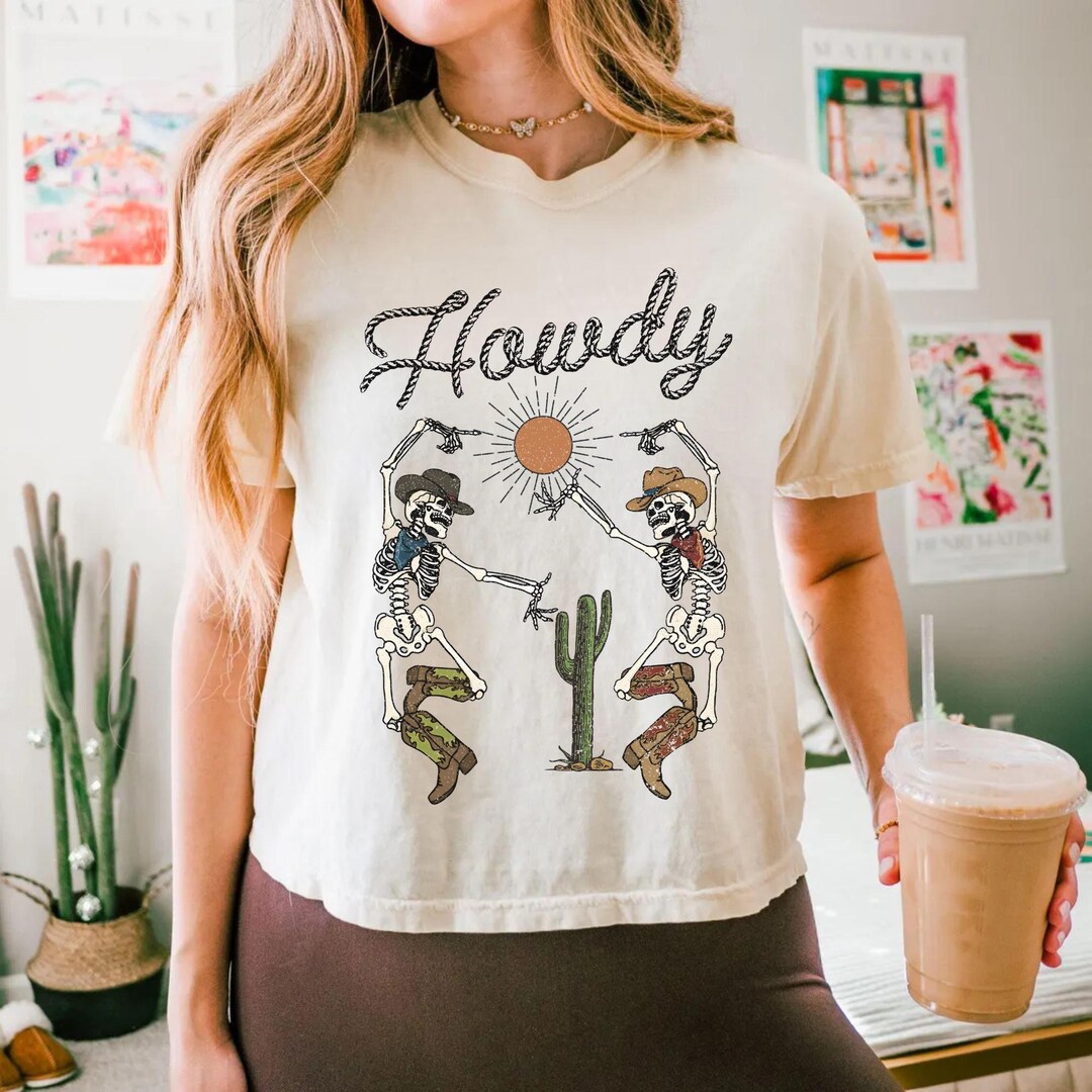 Howdy Cowgirl Comfort Colors Shirt, Western Skeleton Graphic Tee, Rodeo ...