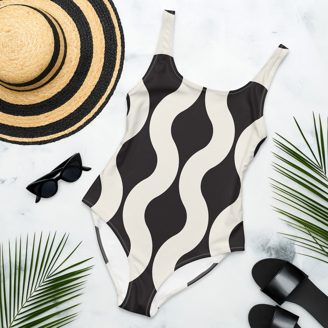 One-piece Swimsuit Monochromatic Abstract Design - Chic & Trendy ...