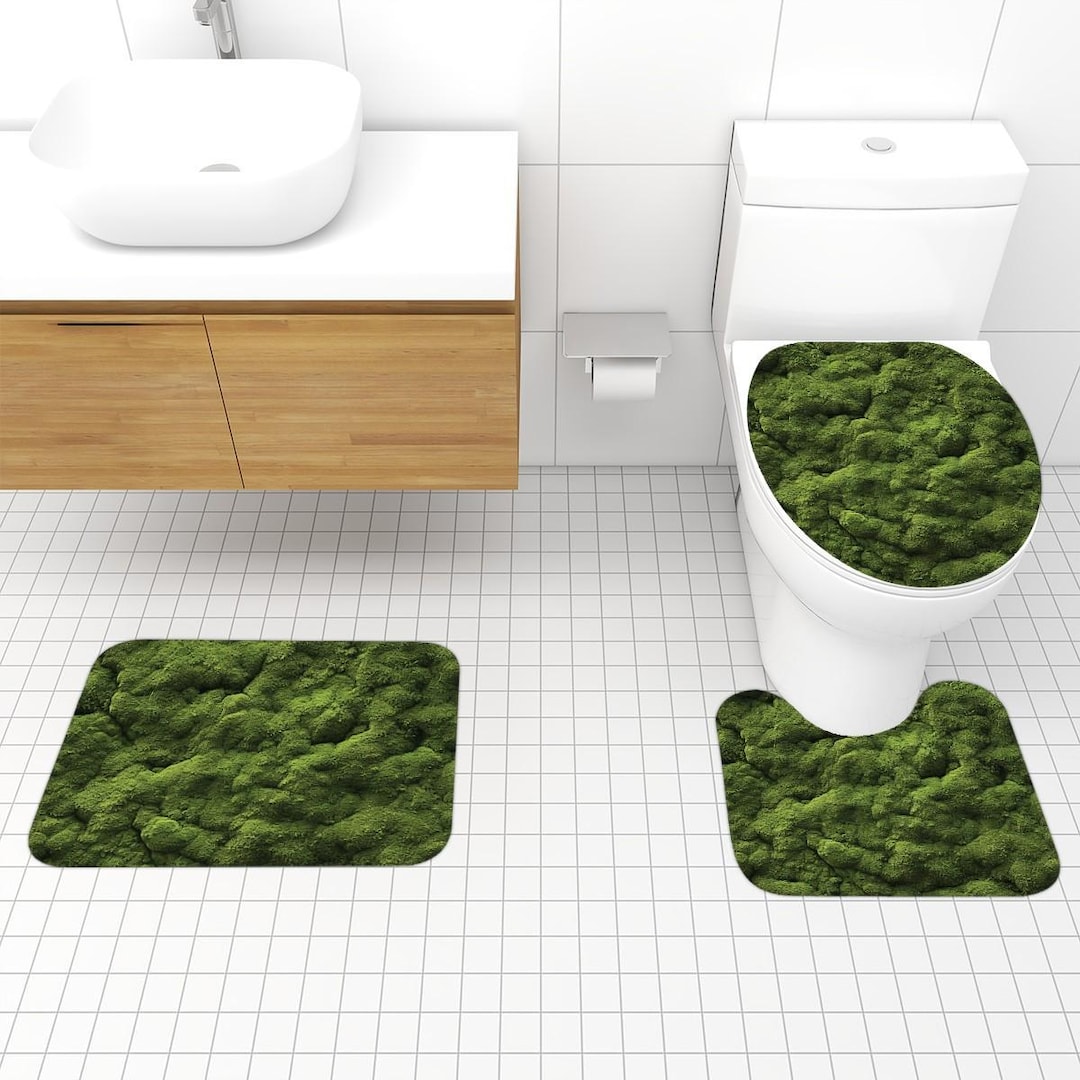 Moss Rug Bath Mat 3 Pcs Set - Cozy Forest Green Bath Mat for Botanical ...