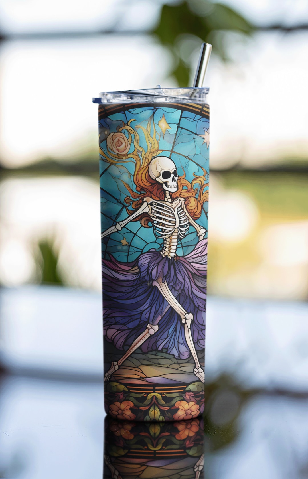 Bohemian Stain Glass Skeleton Tumbler Quirky Gift for Skeleton Lovers ...