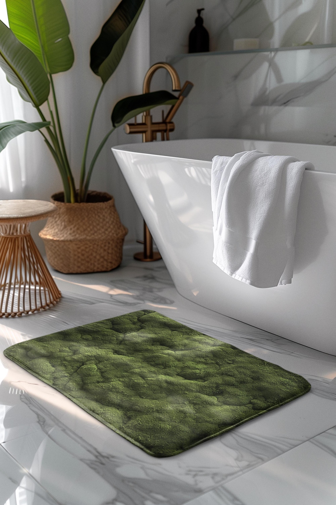 Moss Rug Bath Mat - Cozy Forest Green Bath Mat for Botanical Bathroom ...