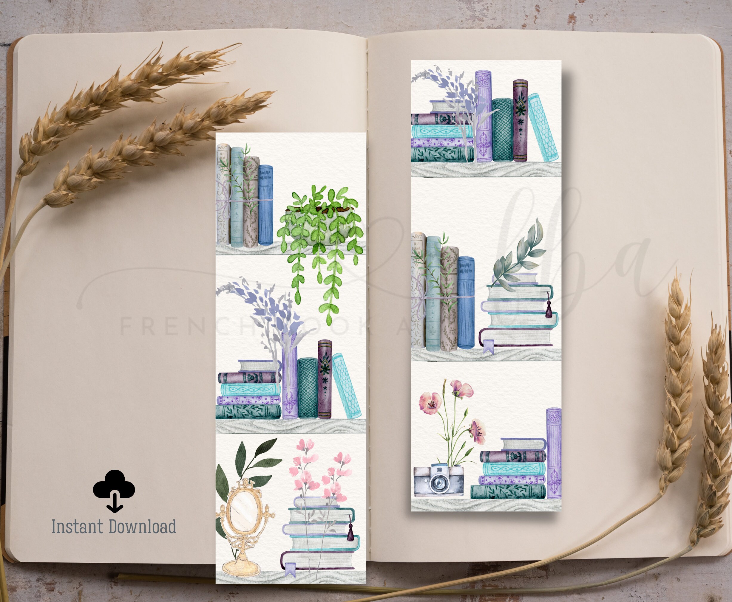 Printable Bookmarks Set, Bookshelf Bookmarks, Book Club Favors, Friend ...