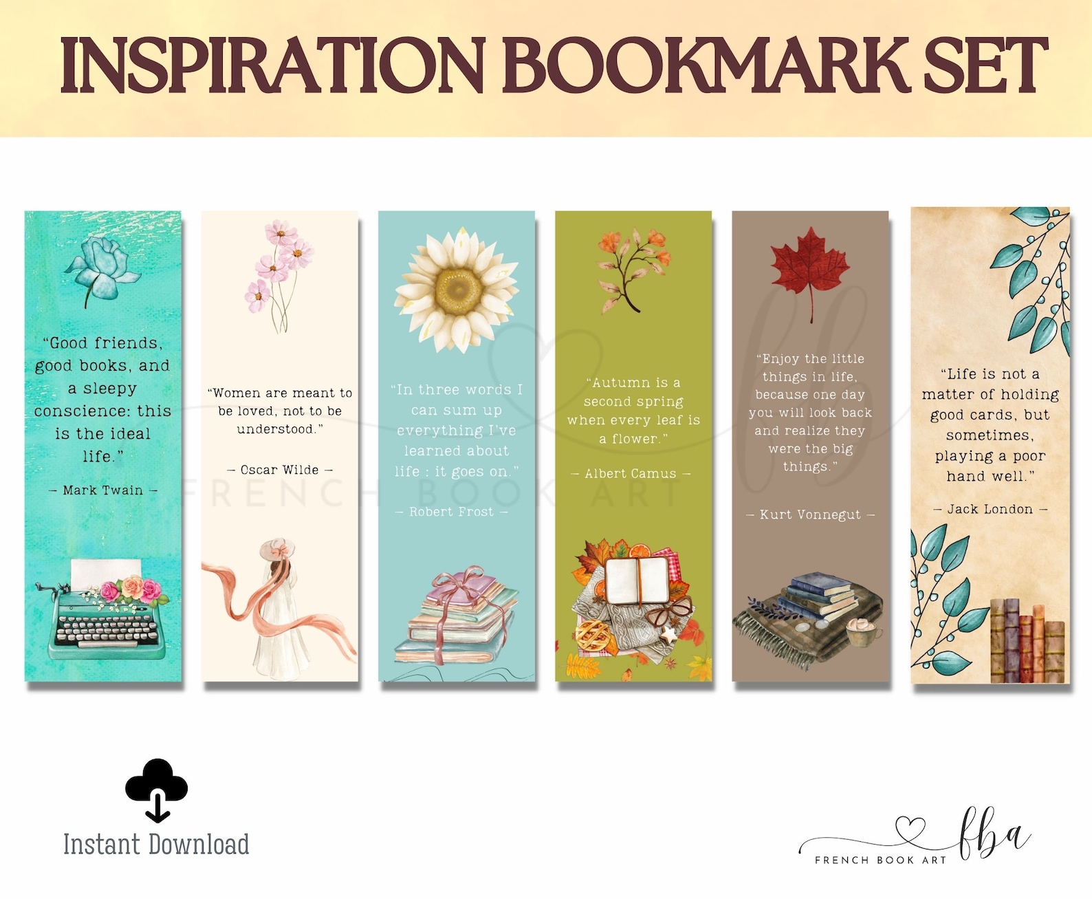 Inspirational Bookmarks, Printable Bookmarks Set of 6, Custom Quote ...