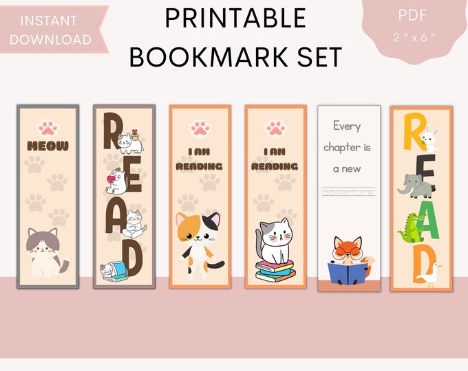 20 Pcs Printable Cute Animal Bookmark Set for Children Digital Chibi ...