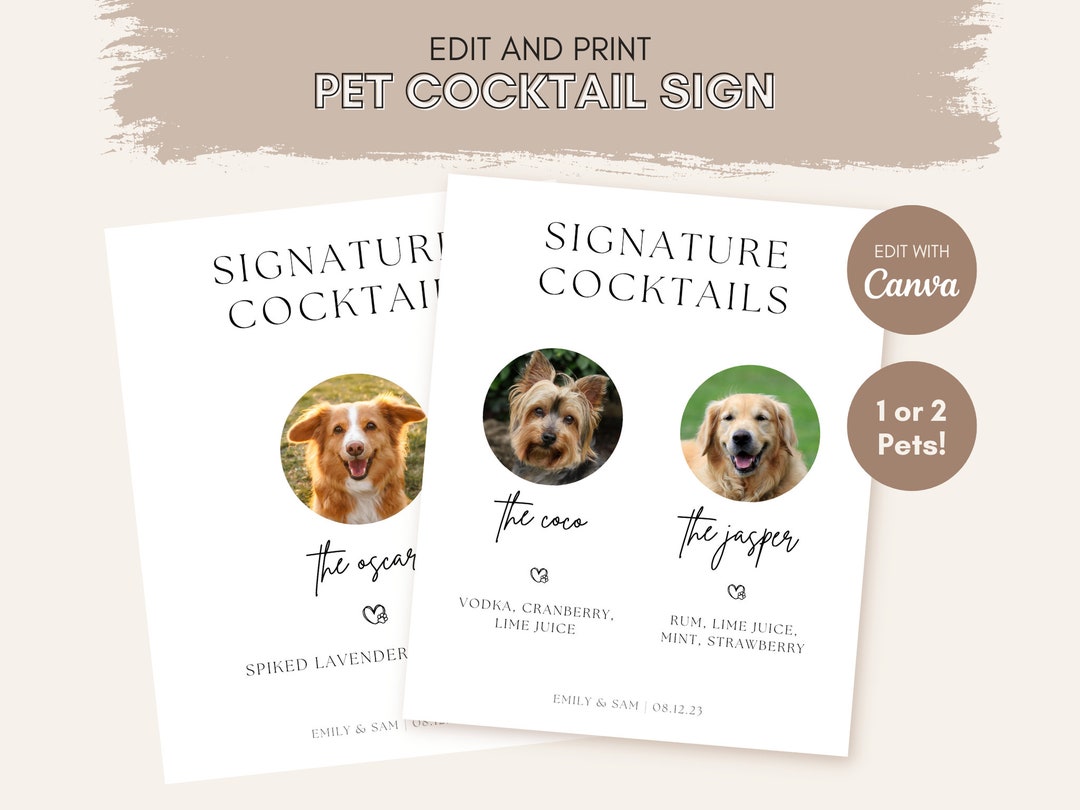Dog Signature Drink Sign, Printable Pet Signature Cocktail Sign ...