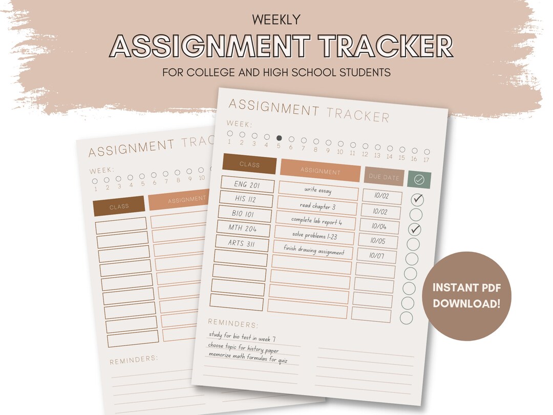 Printable Assignment Tracker Assignment Planner Homework Chart College ...
