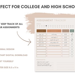 Printable Assignment Tracker Assignment Planner Homework Chart College ...