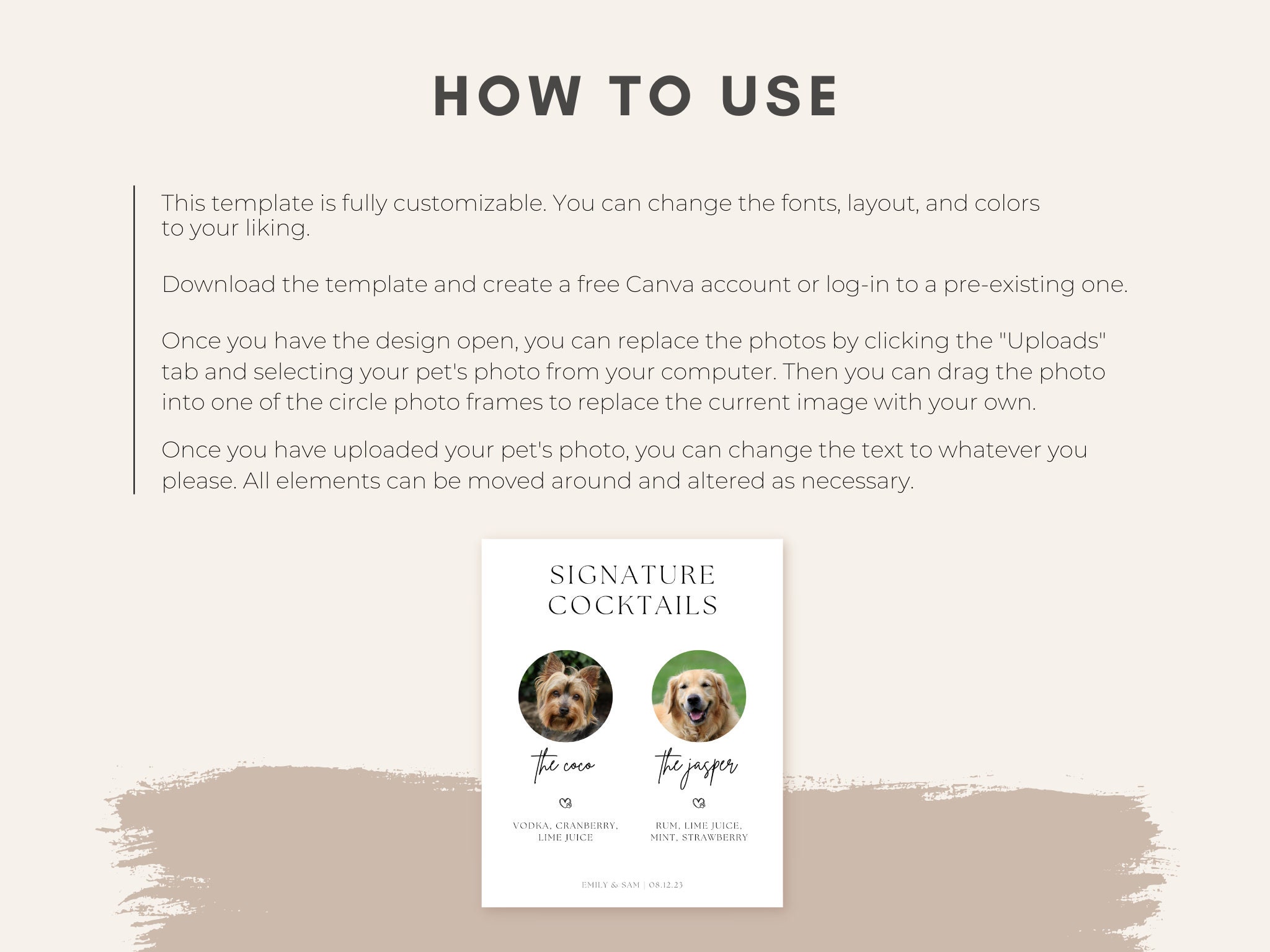 Dog Signature Drink Sign, Printable Pet Signature Cocktail Sign ...