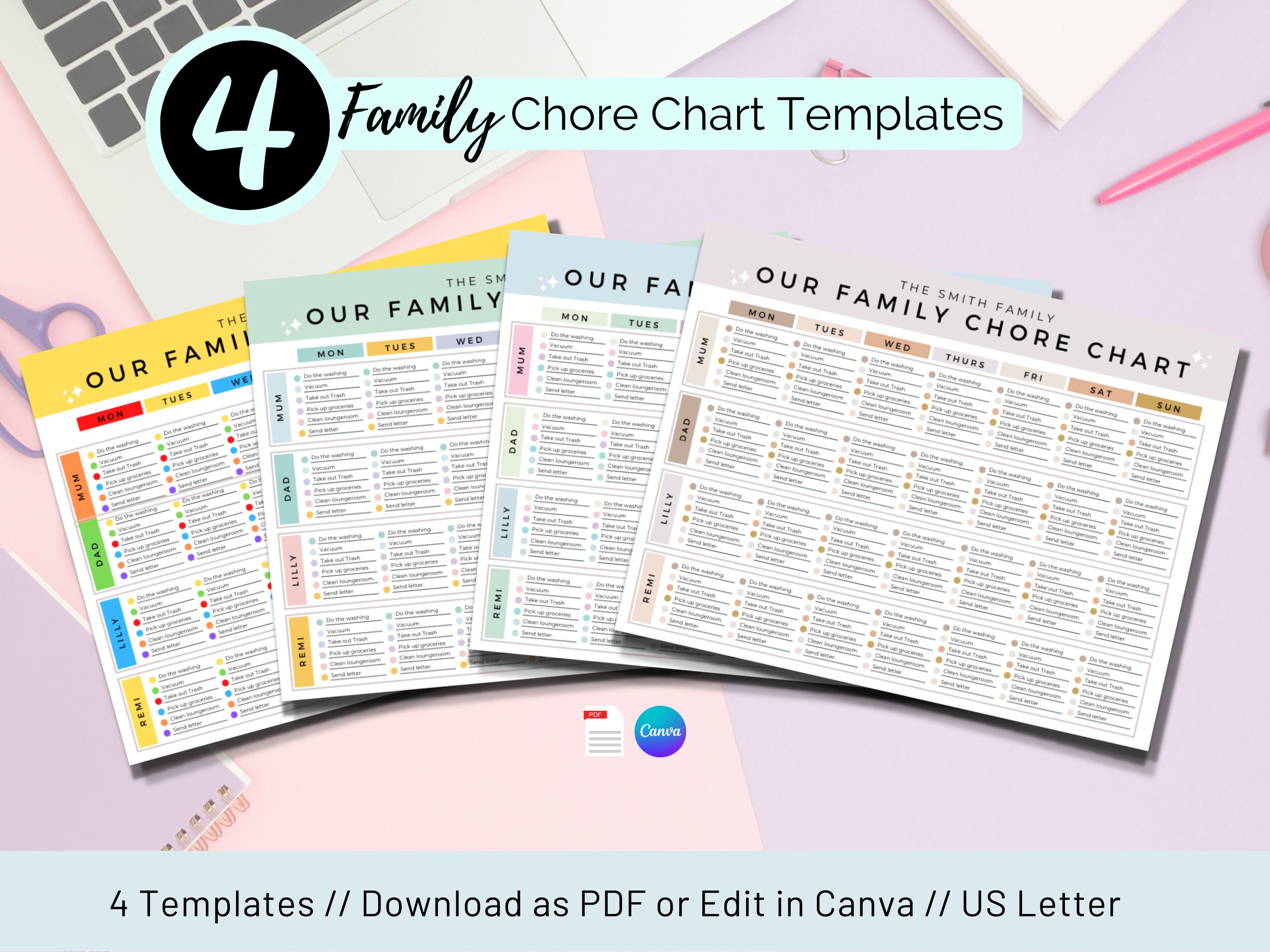 Chore chart printable family chore chart chore chart for - Etsy México