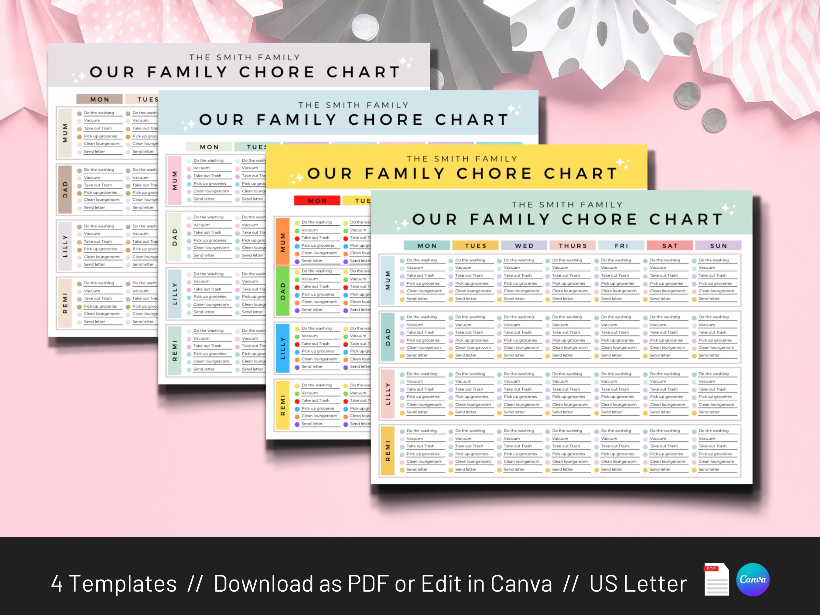 Chore chart printable family chore chart chore chart for - Etsy México
